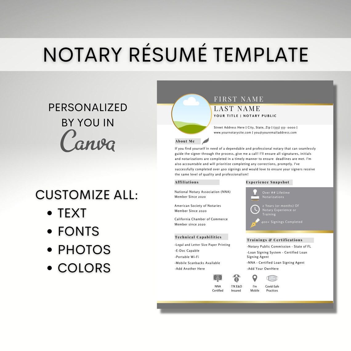 Notary Marketing Resume Template Loan Signing Agent Resume - Etsy