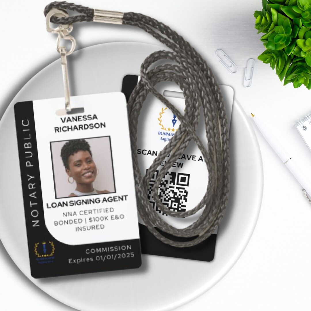 Minimal Notary Badge Template, Editable Loan Signing Agent Badge ...