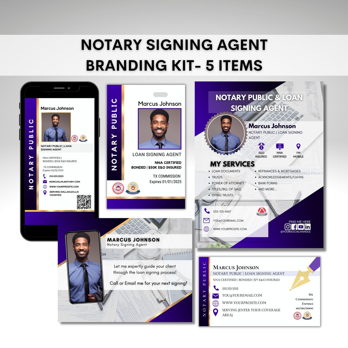 Editable Notary Branding Bundle Loan Signing Agent Marketing - Etsy