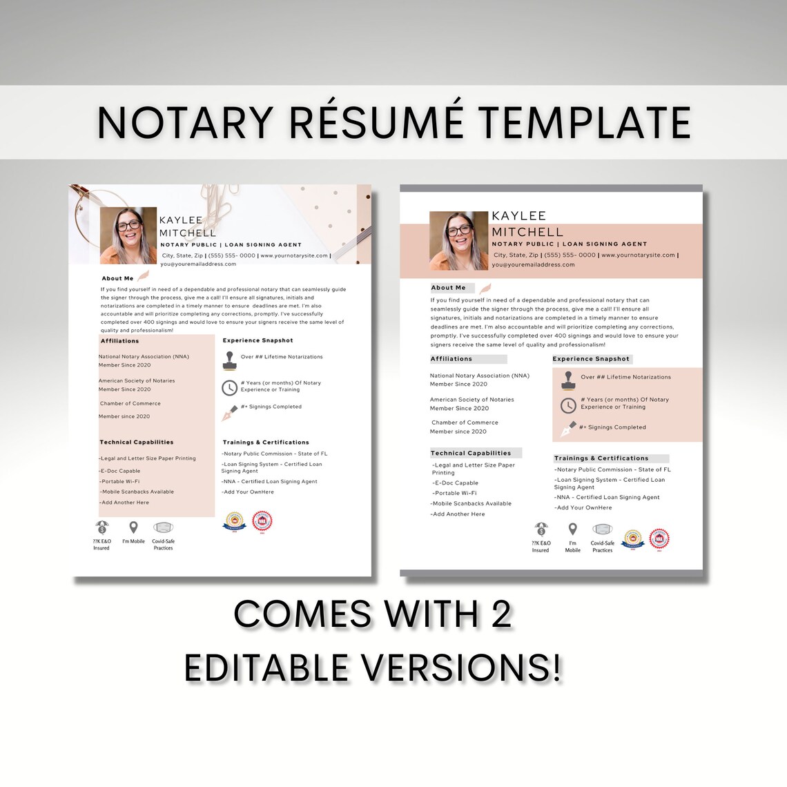 Notary Resume Template Loan Signing Agent Marketing Letter - Etsy
