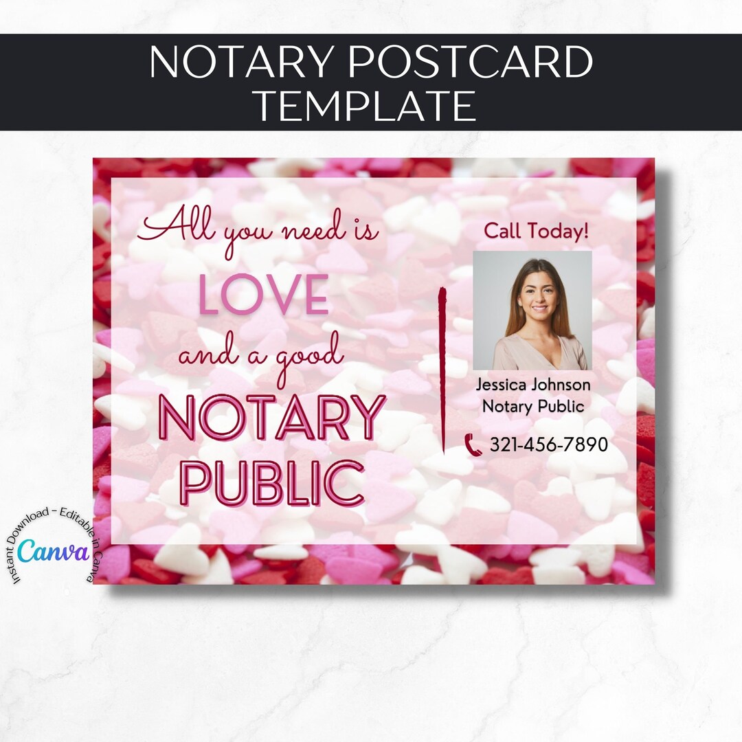Valentine Notary Marketing Postcard Template, Candy Hearts Pink Notary ...