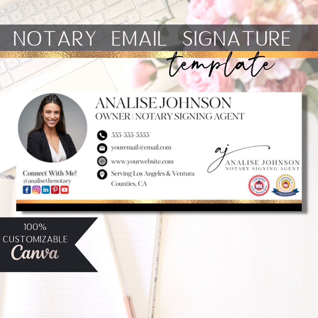 Notary Gmail Signature Template,editable Email Signature for Notary ...