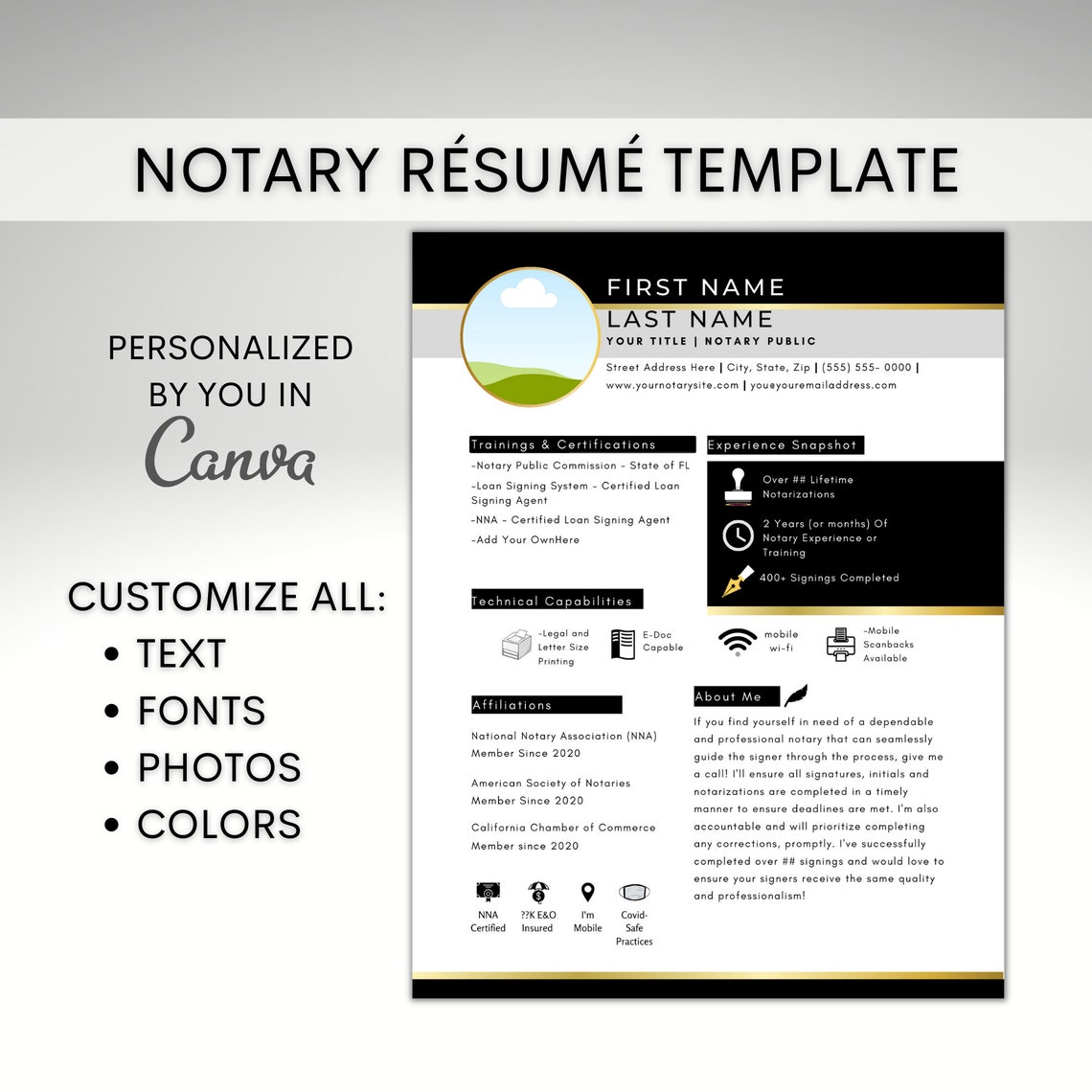 Notary Marketing Resume Template Loan Signing Agent - Etsy