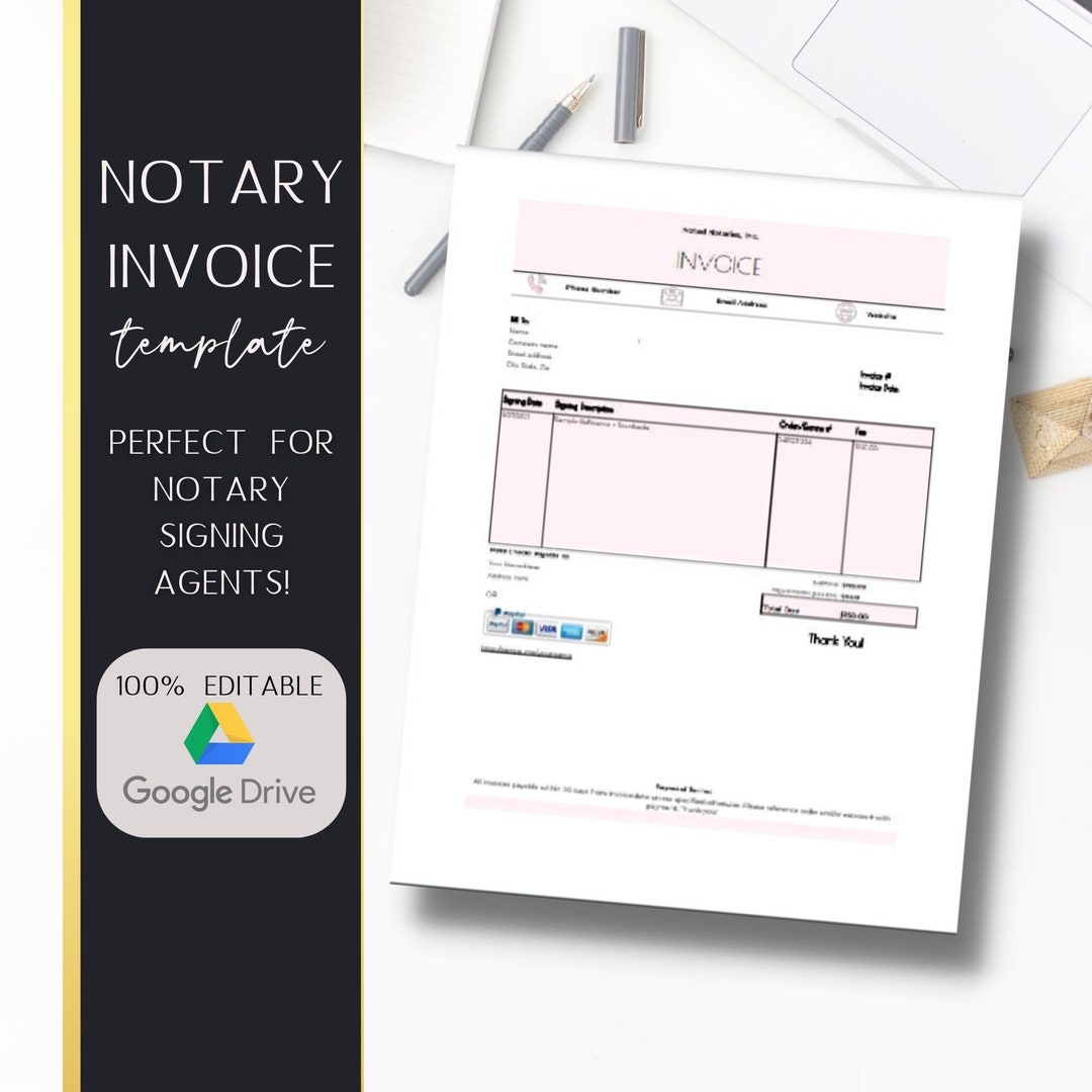 Notary Invoice Template - Pink Invoice for Notary Public - Loan Signing ...