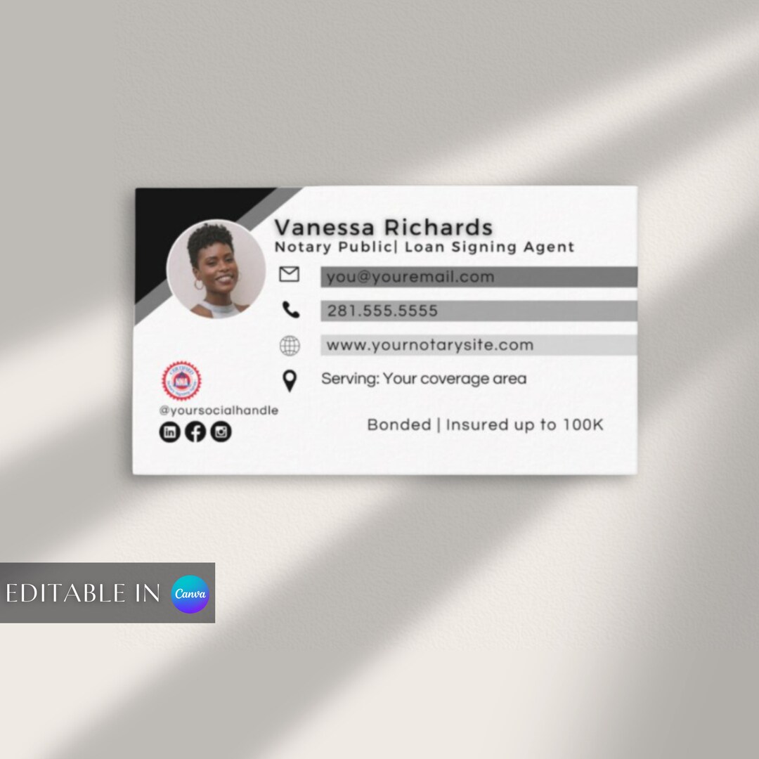 Notary Signing Agent Business Card, Photo Business Card for Notary ...