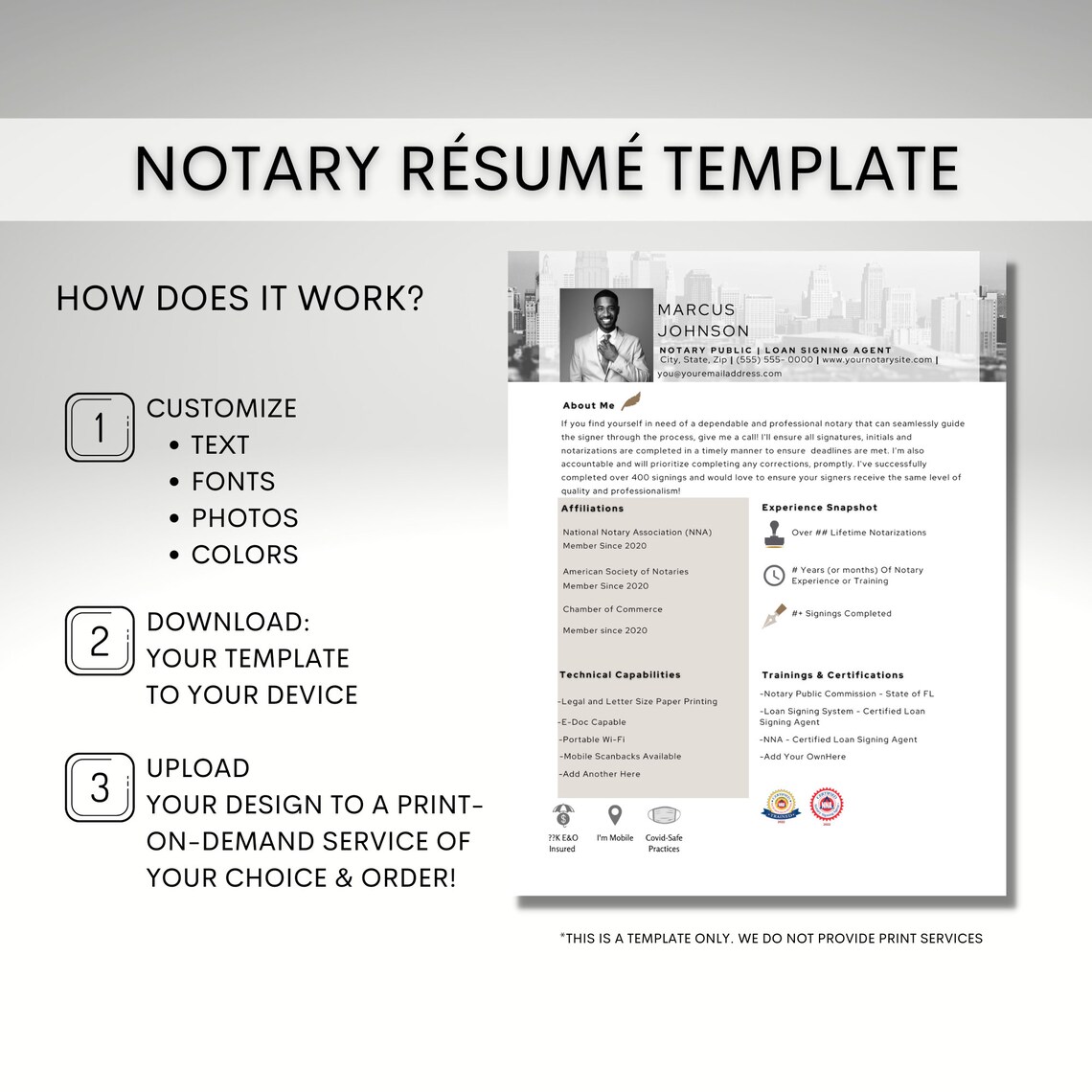 Notary Resume Template Loan Signing Agent Marketing Letter - Etsy