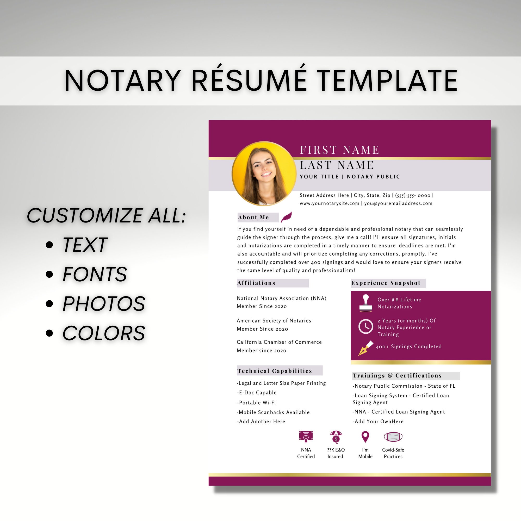 Notary Marketing Resume Template Loan Signing Agent Resume - Etsy