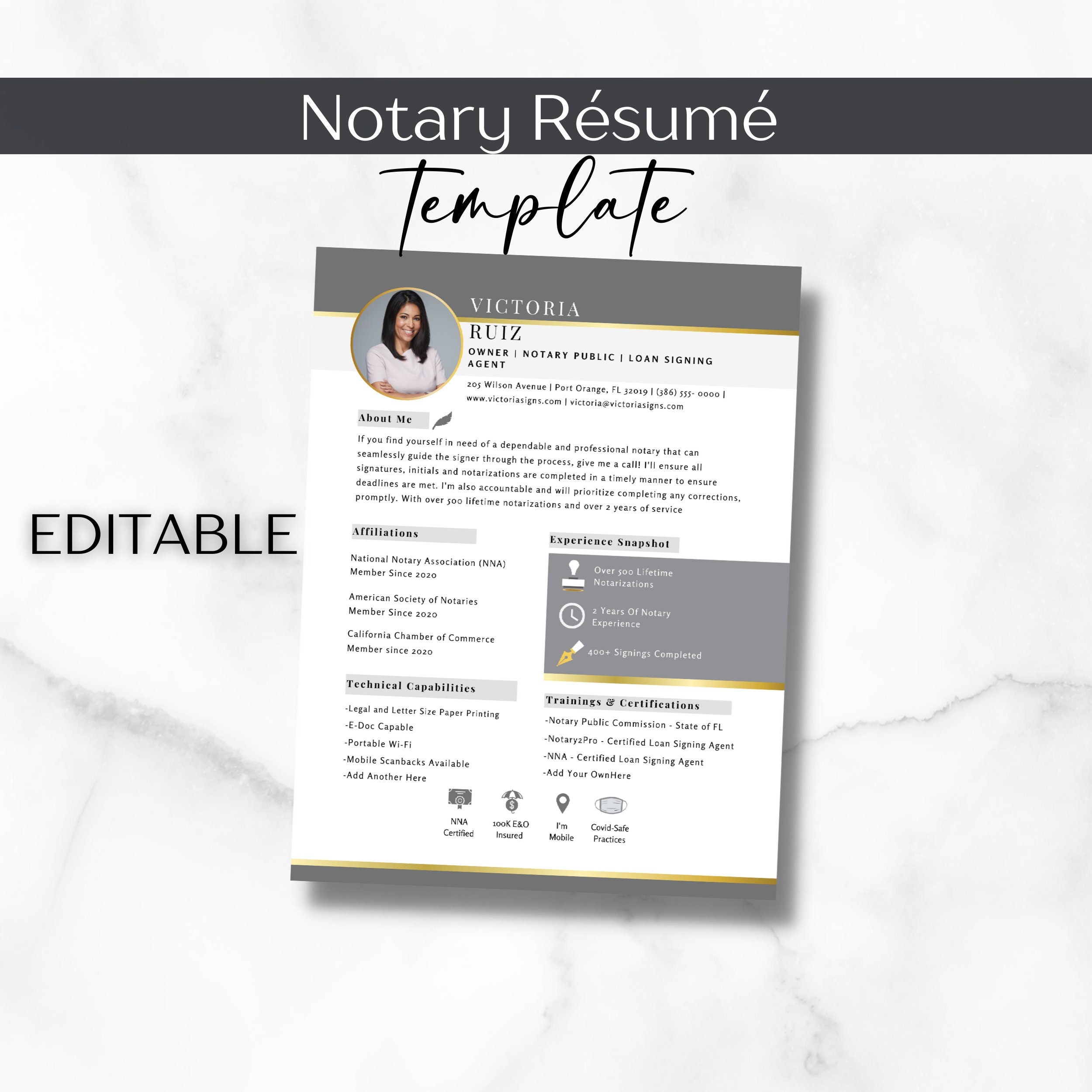 Notary Marketing Resume Template Loan Signing Agent Resume - Etsy