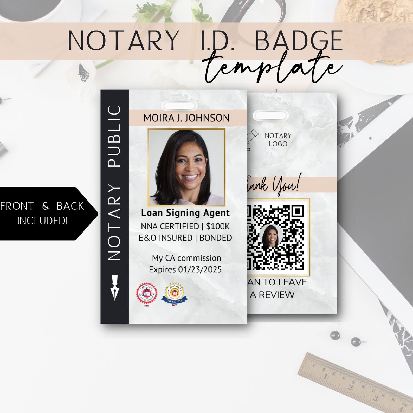 Notary Badge Template, Editable Loan Signing Agent Badge TEMPLATE ...