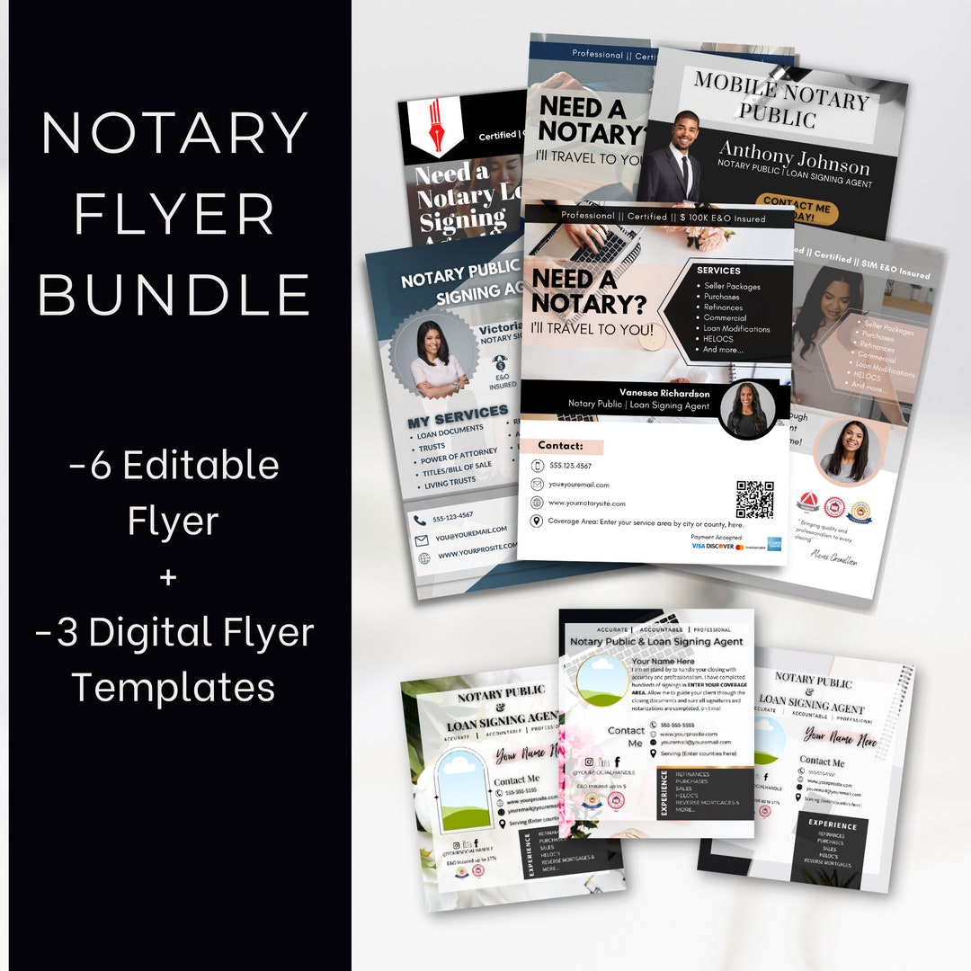 Editable Notary Flyer Bundle for Marketing With 9 Notary Flyer ...