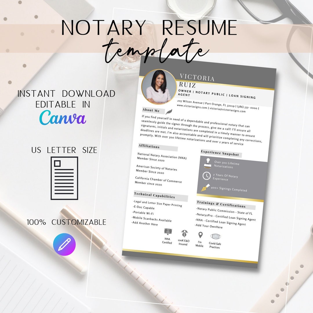 Notary Marketing Resume Template Loan Signing Agent Resume - Etsy