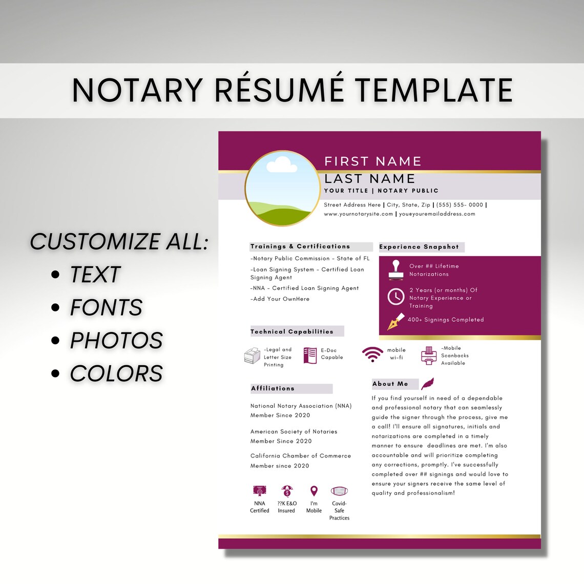 Notary Marketing Resume Template Loan Signing Agent - Etsy