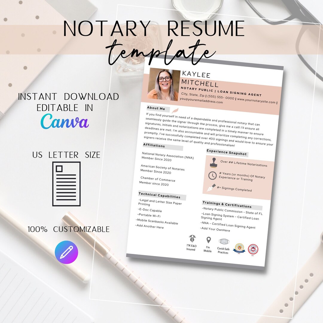 Notary Resume Template Loan Signing Agent Marketing Letter - Etsy