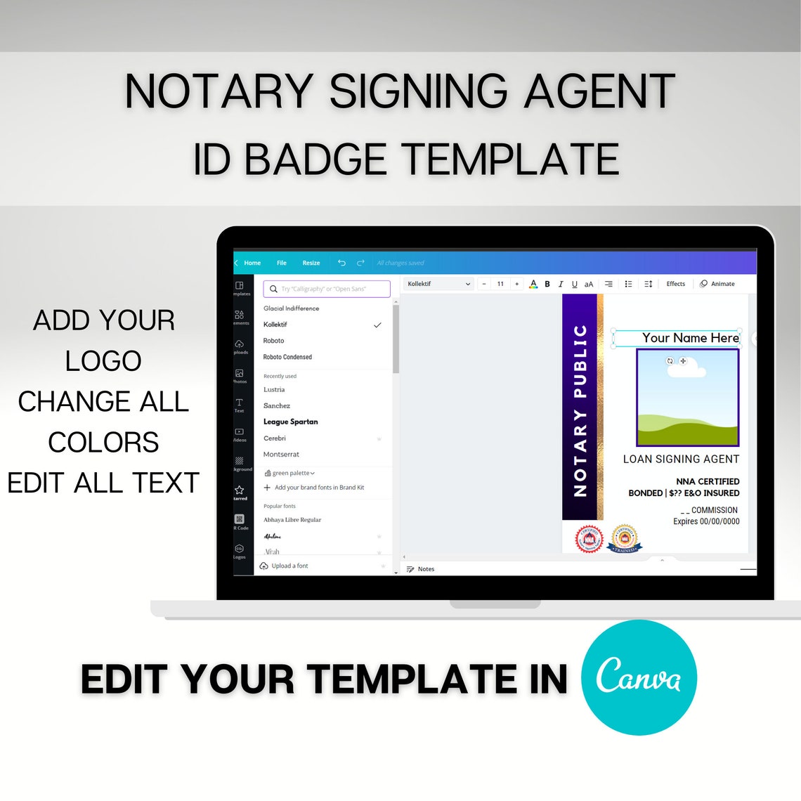 Notary ID Badge Template, Notary Badge for Loan Signing Agent - Etsy
