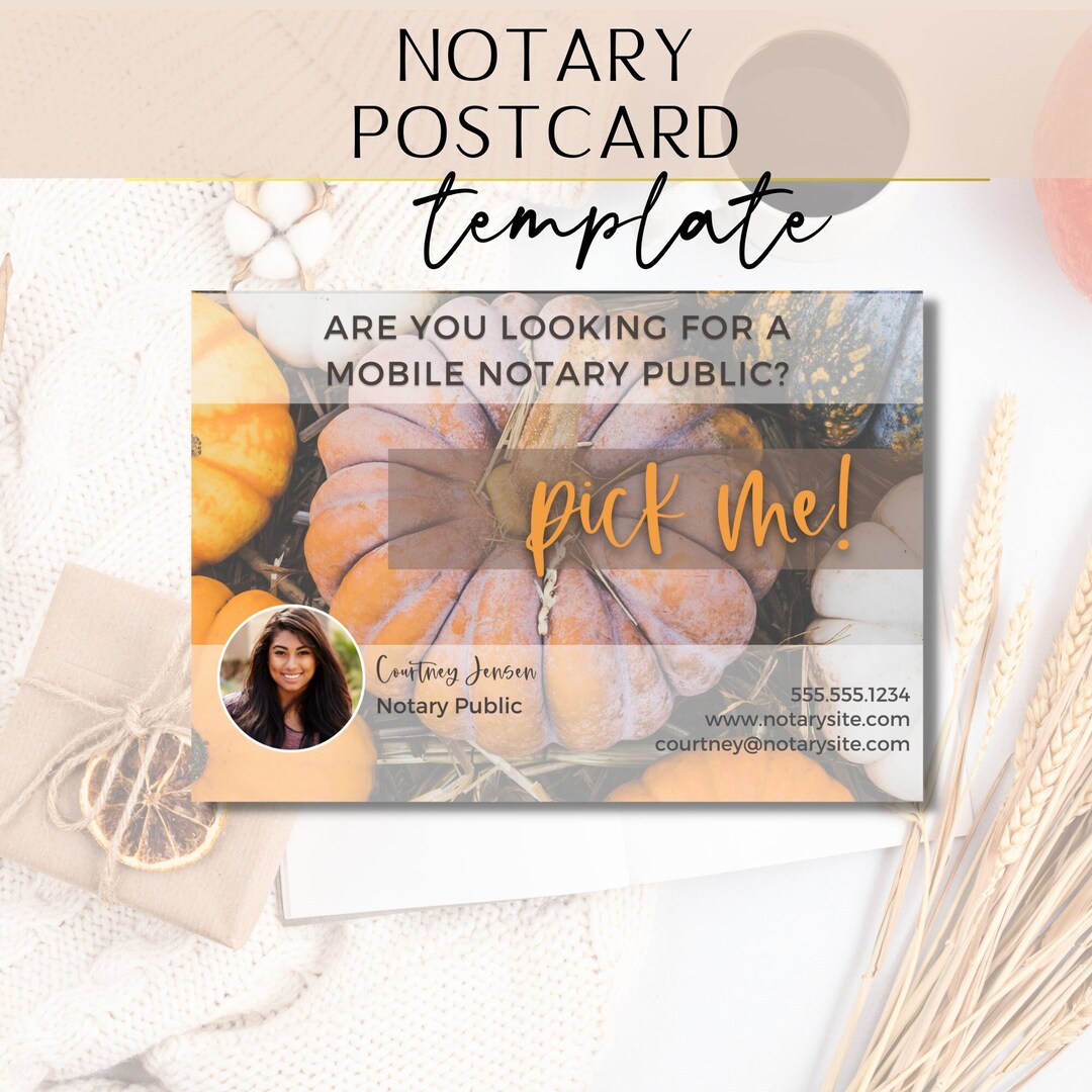 Fall Notary Marketing Postcard, Autumn Notary Post Card Template ...
