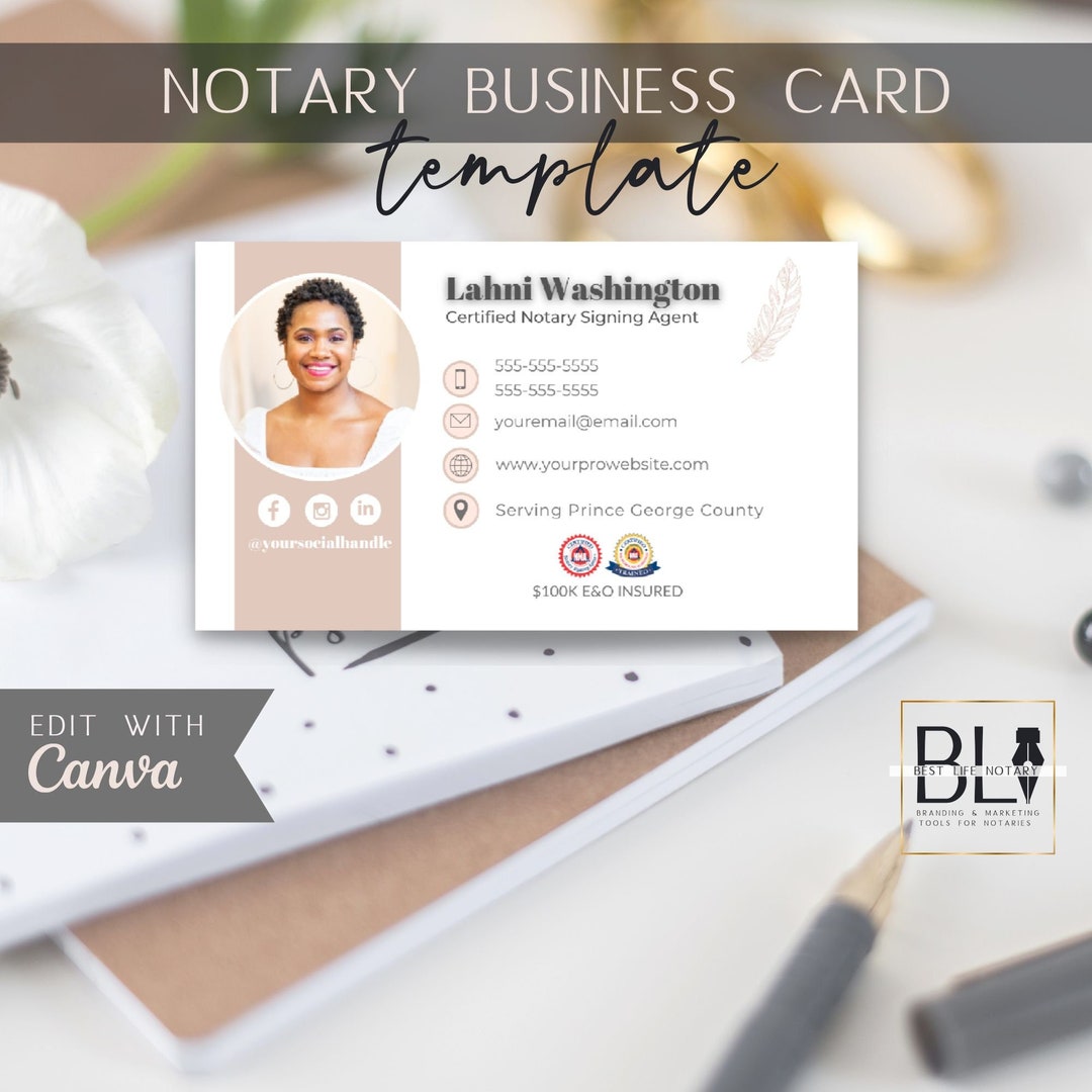 Notary Business Card Template, Business Cards for Loan Signing Agents ...