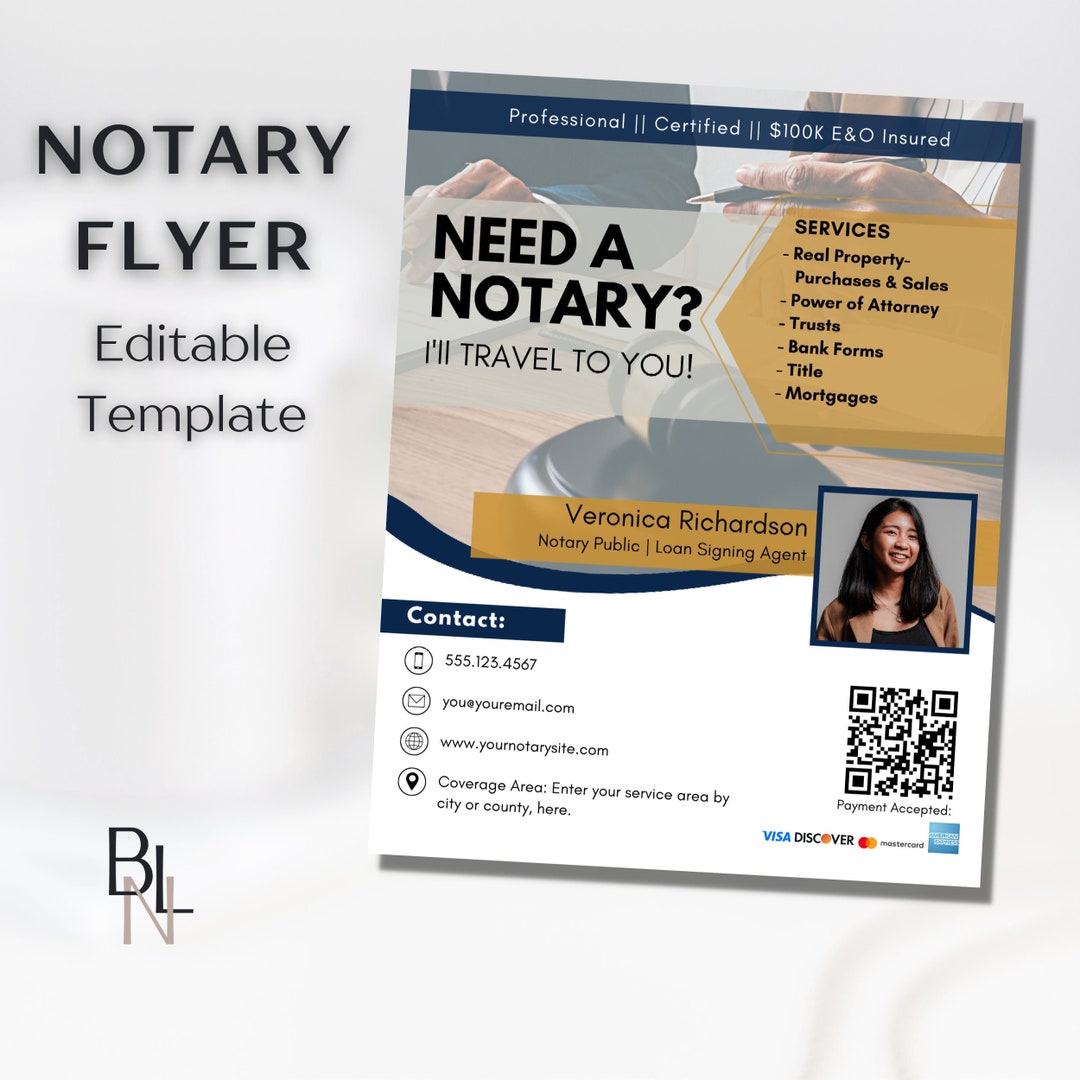 Blue & Gold Professional Mobile Notary Flyer Template for Notary Public ...