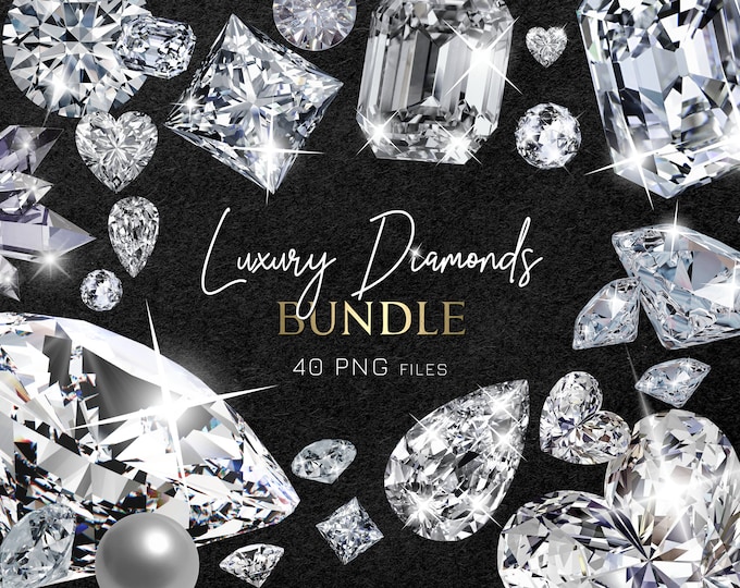Luxury Diamond Clipart, Diamonds Bundle PNG, Jewelry Clipart, Gems ...