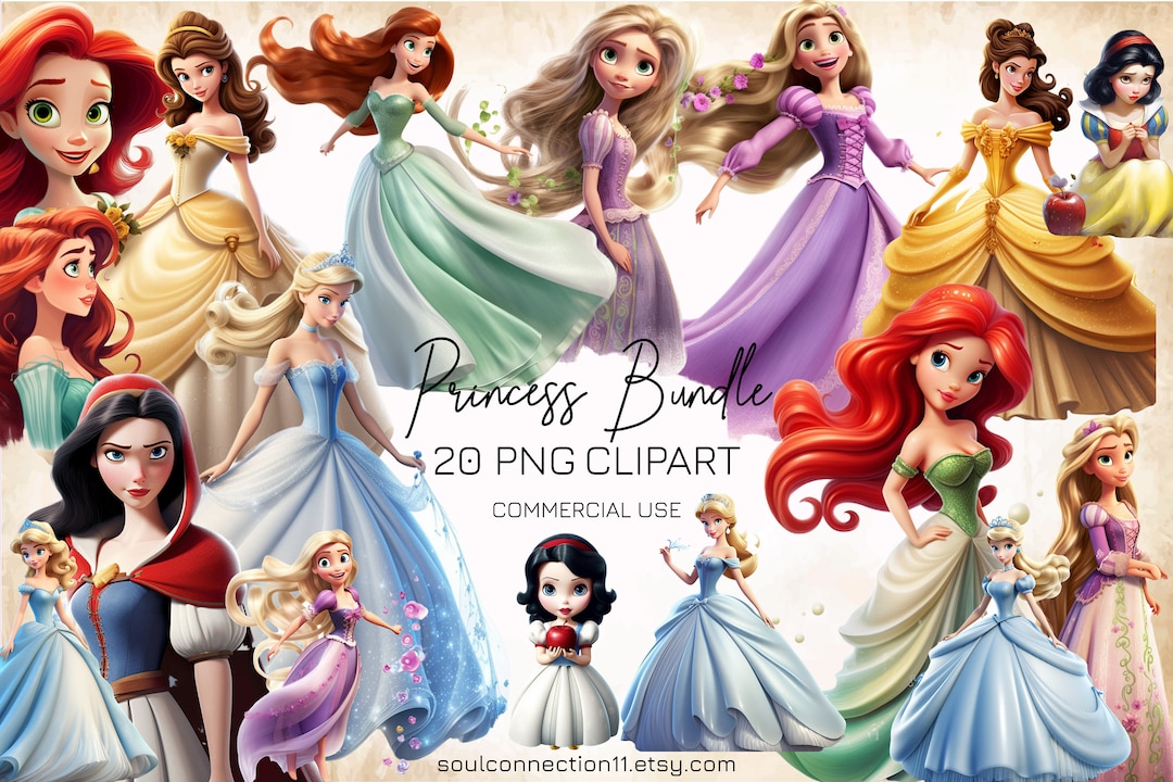 Princess PNG Clipart Bundle, Commercial Use Princess Images, Rapunzel ...