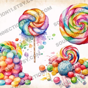 Candy Clipart Bundle, Rainbow Sweets PNG, Watercolor Delicious Clipart ...