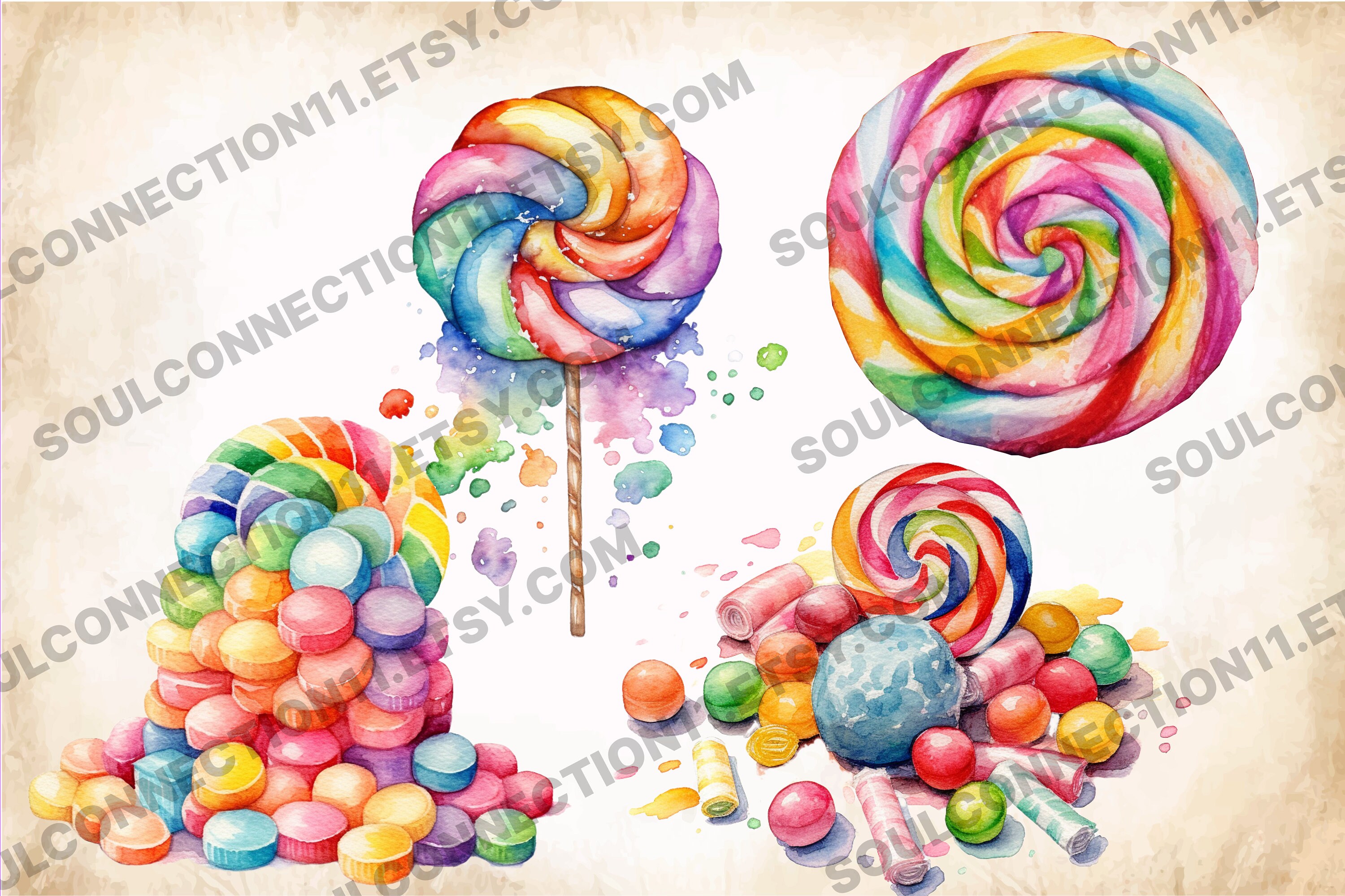 Candy Clipart Bundle Rainbow Sweets PNG Watercolor Delicious - Etsy