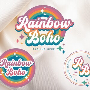 Rainbow Boho Logo, Colorful Retro Logo, Star Vintage Logo, Modern ...