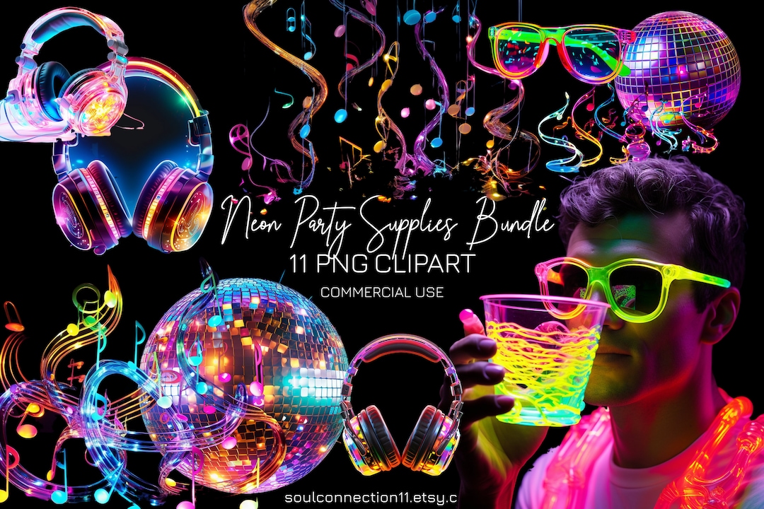 Neon Disco PNG Clipart, Neon Party Supplies Images, Sublimation Design ...
