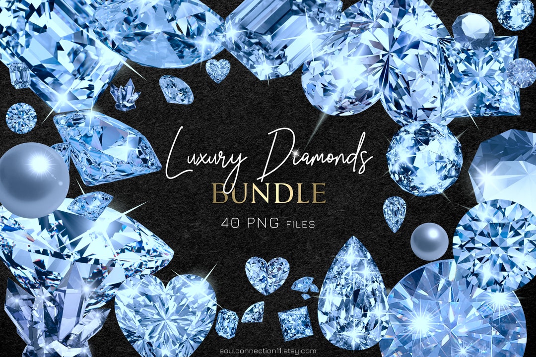 Luxury Diamond Clipart, Blue Diamonds Bundle PNG, Jewelry Clipart, Gems ...