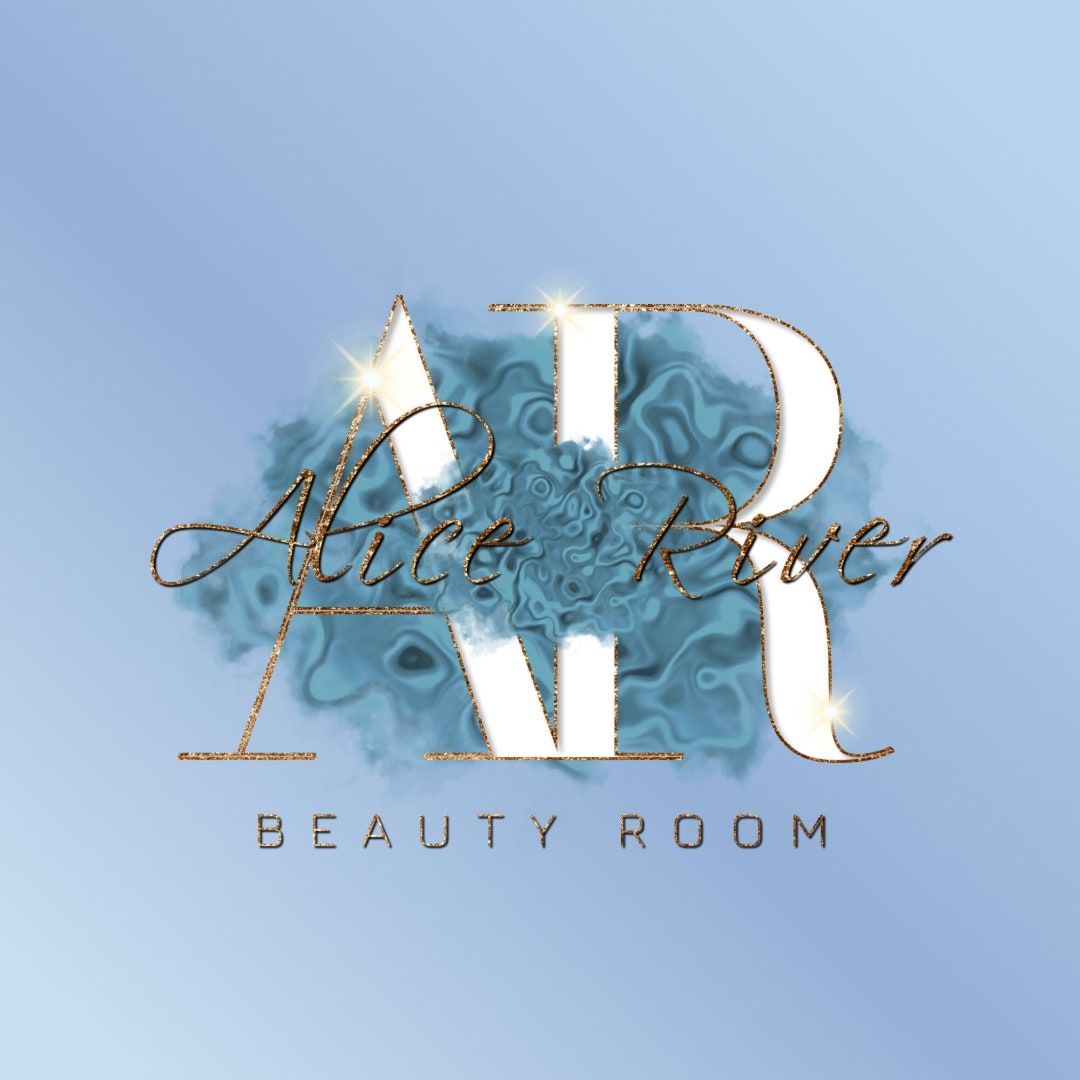 Light Blue Logo, Beauty Salon Logo, Sky Blue Premade Logo, Gold Blue ...