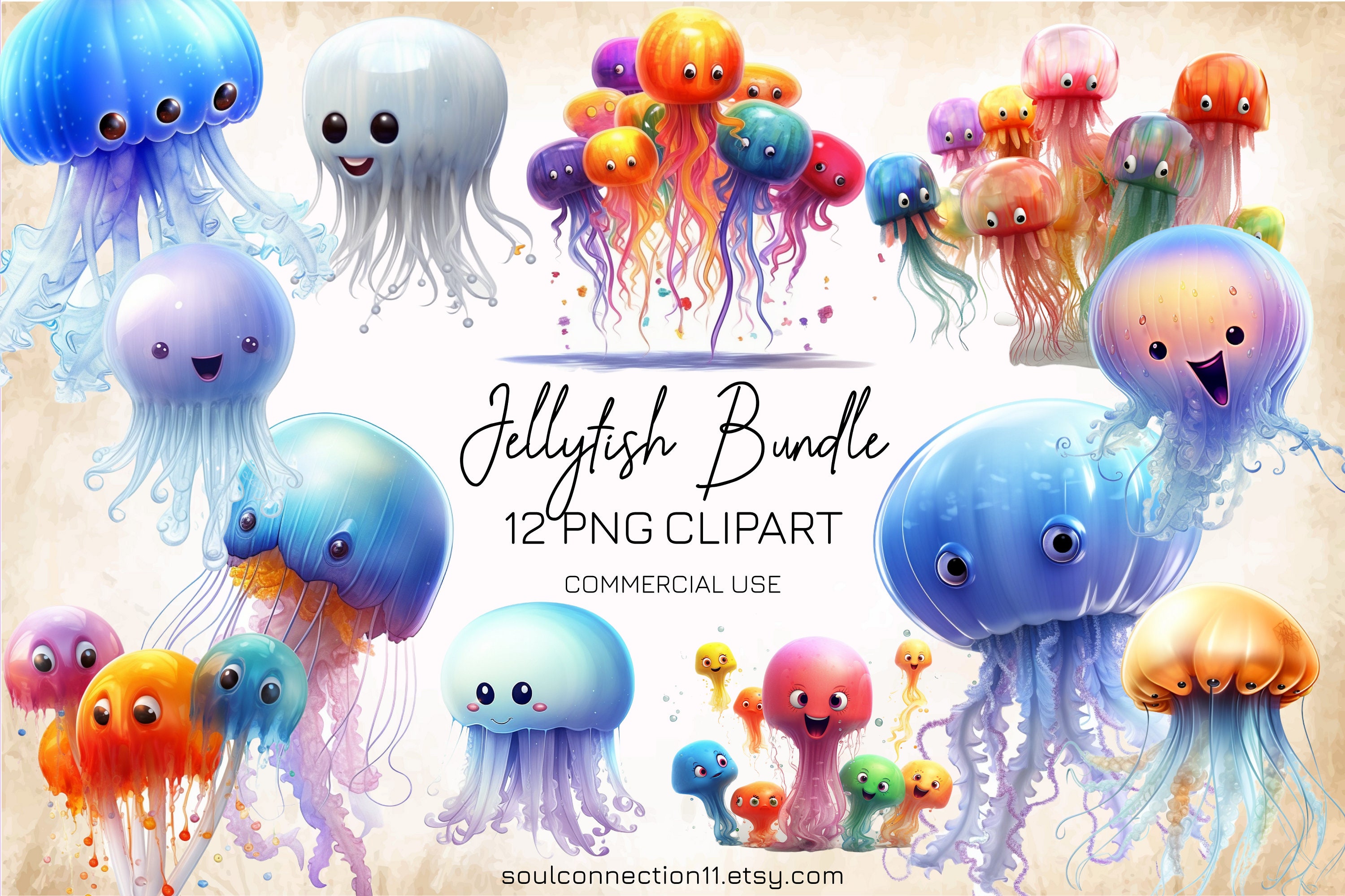 Cute Jellyfish PNG Clipart Bundle Under the Sea Clipart - Etsy