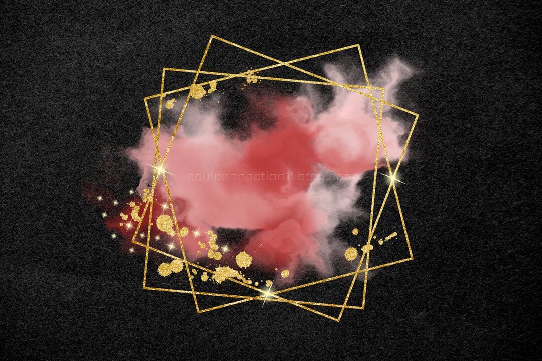 Pink Smoke, Gold Frame, Logo Background PNG, Gold Glitter Overlay ...