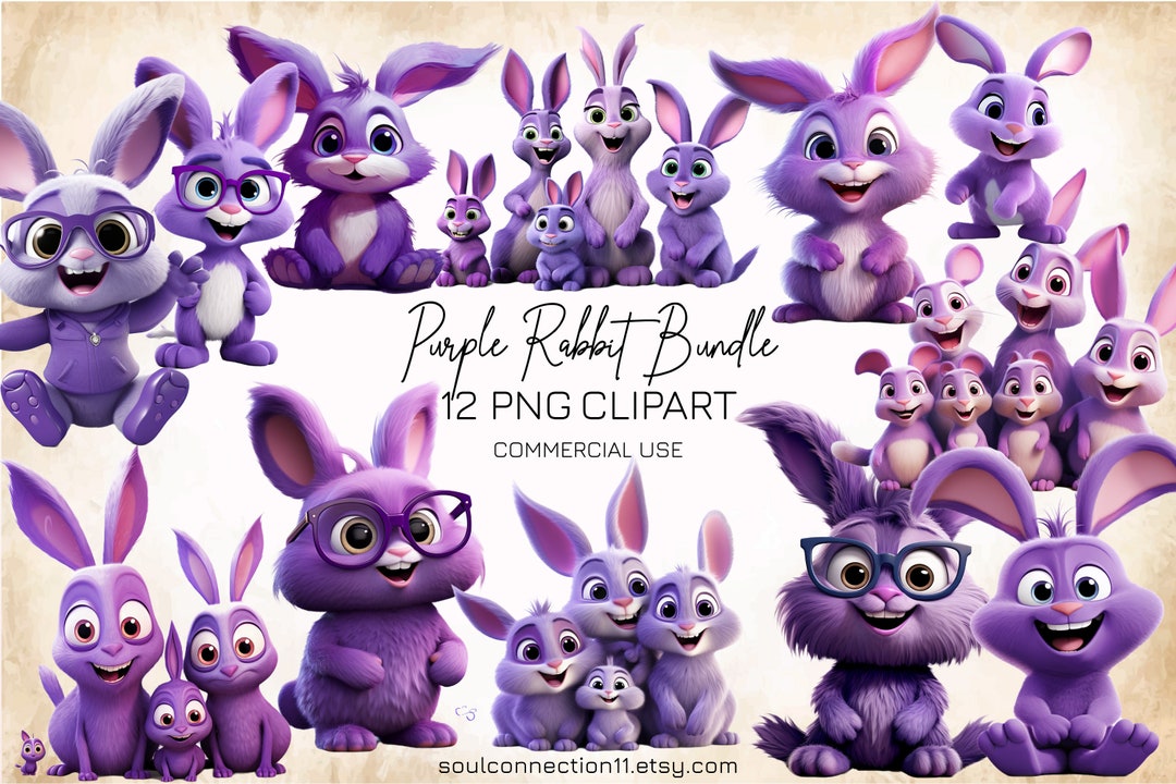 Cute Purple Rabbit PNG Clipart, Fantasy Animals Bundle, Rabbit Print ...