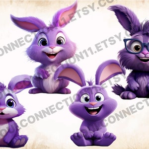 Cute Purple Rabbit PNG Clipart, Fantasy Animals Bundle, Rabbit Print ...