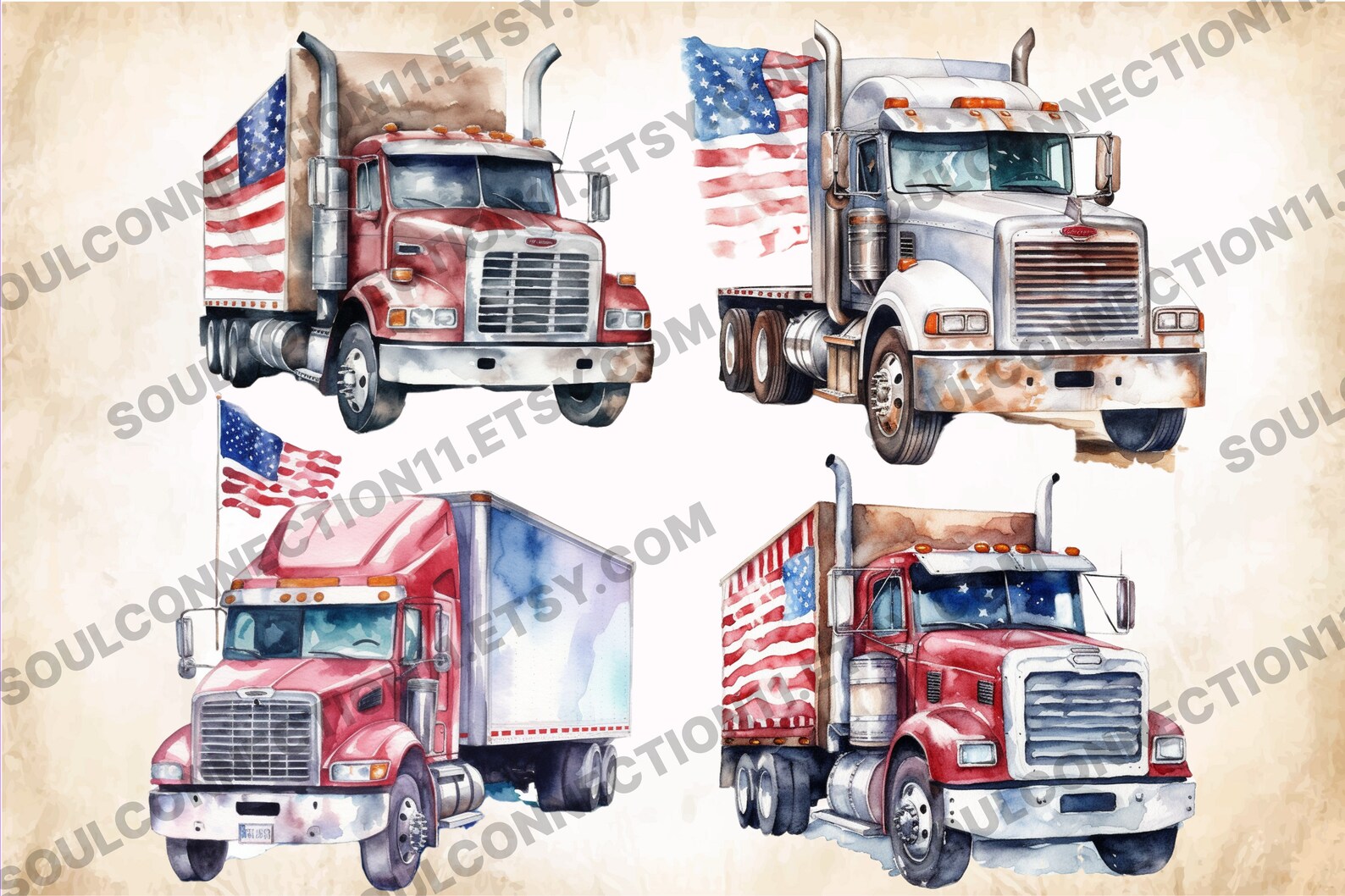 Watercolor USA Patriotic PNG Clipart Bundle Commercial Use - Etsy