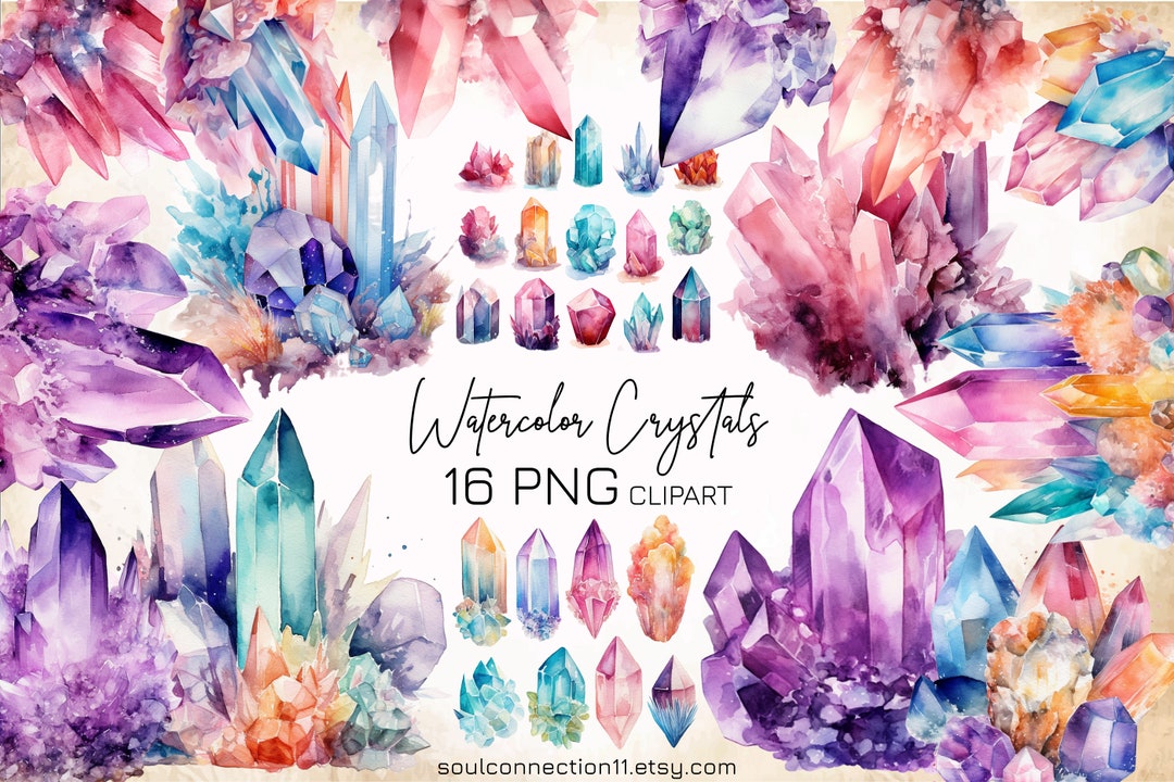 Watercolor Crystal Clipart Bundle, Gemstone PNG, Scrapbooking ...