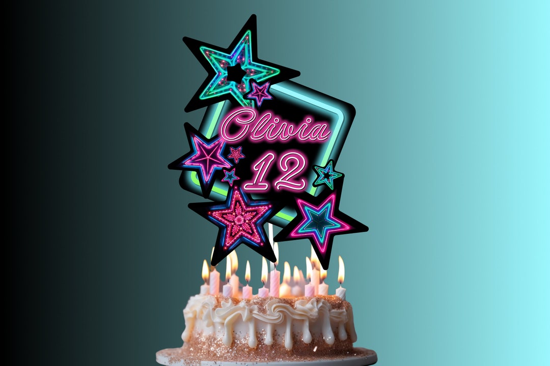Neon Cake Topper, Personalized Birthday Cake Centerpiece, Neon Party ...