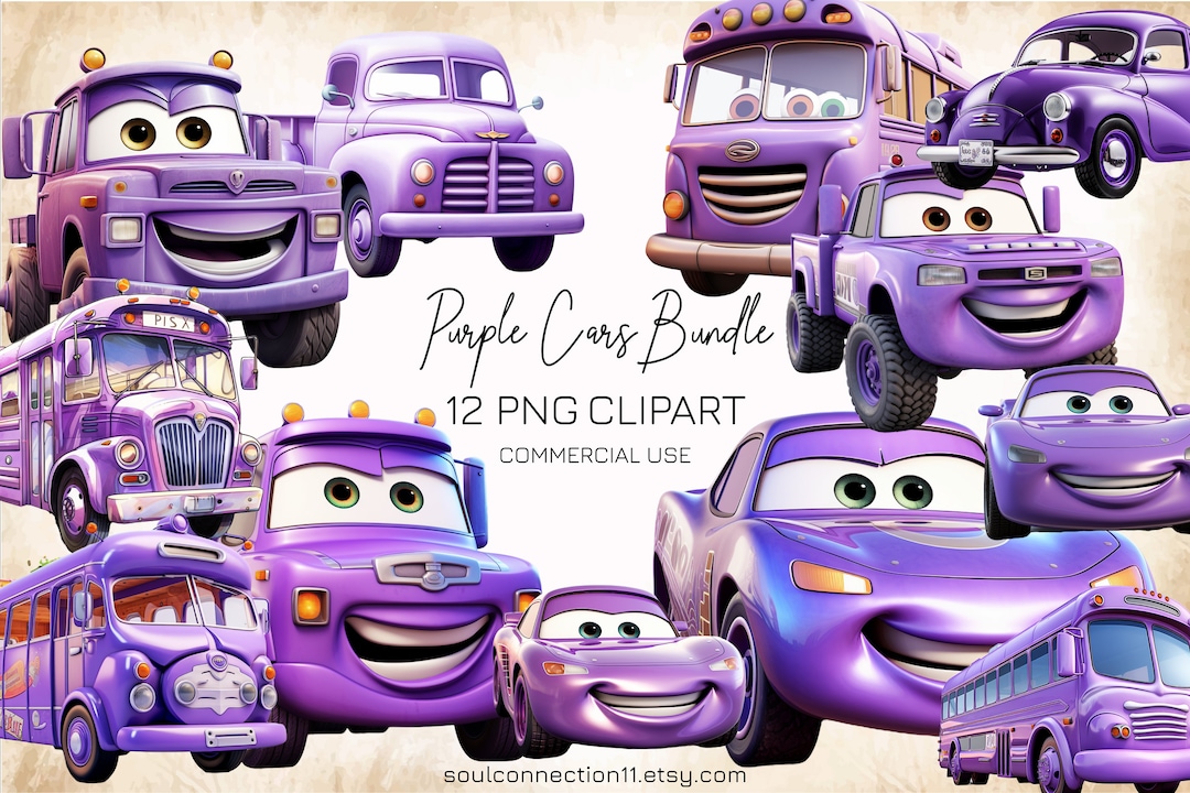 Purple Cars PNG Clipart, Cute Cartoon Cars Images Bundle, Sublimation ...