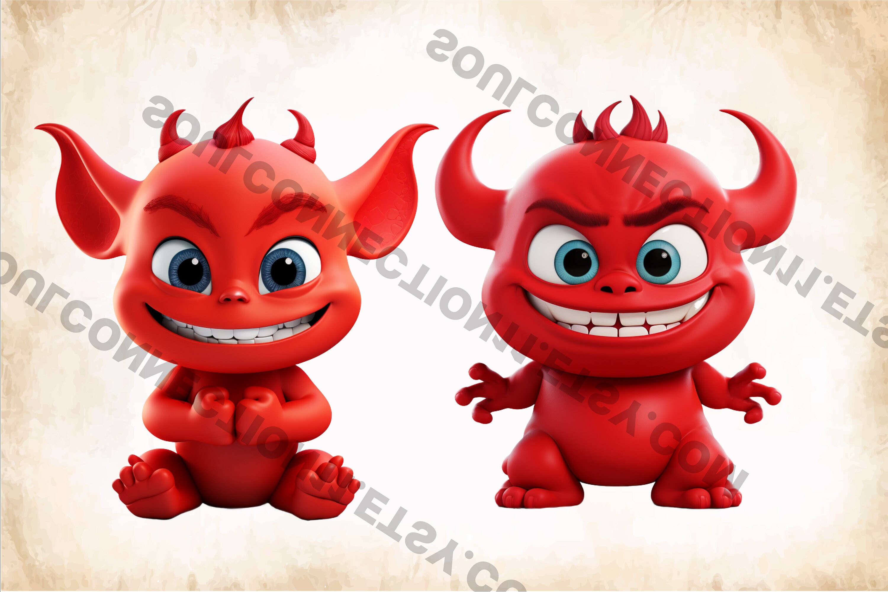 Cartoon Devil PNG Clipart Bundle, Halloween Sticker (digital Download ...