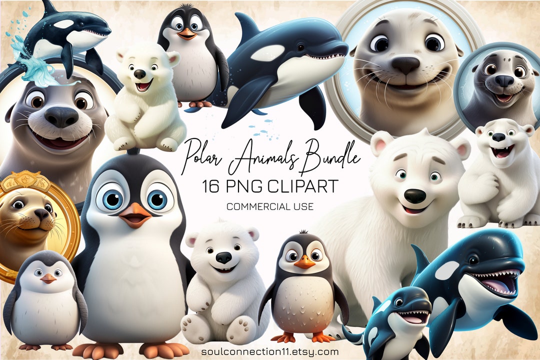 Cute Polar Animals PNG Clipart Bundle, Penguin Clipart, White Bear ...
