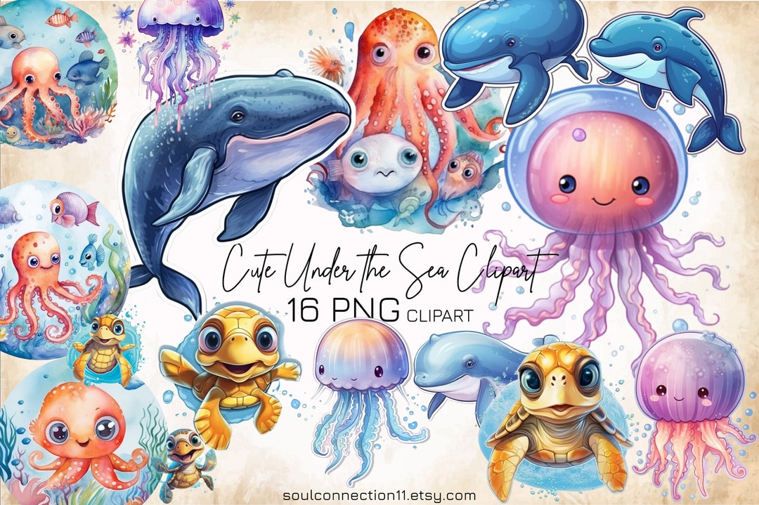 Cute Under the Sea PNG Clipart, Nursery Watercolor Fish, Octopus, Whale ...