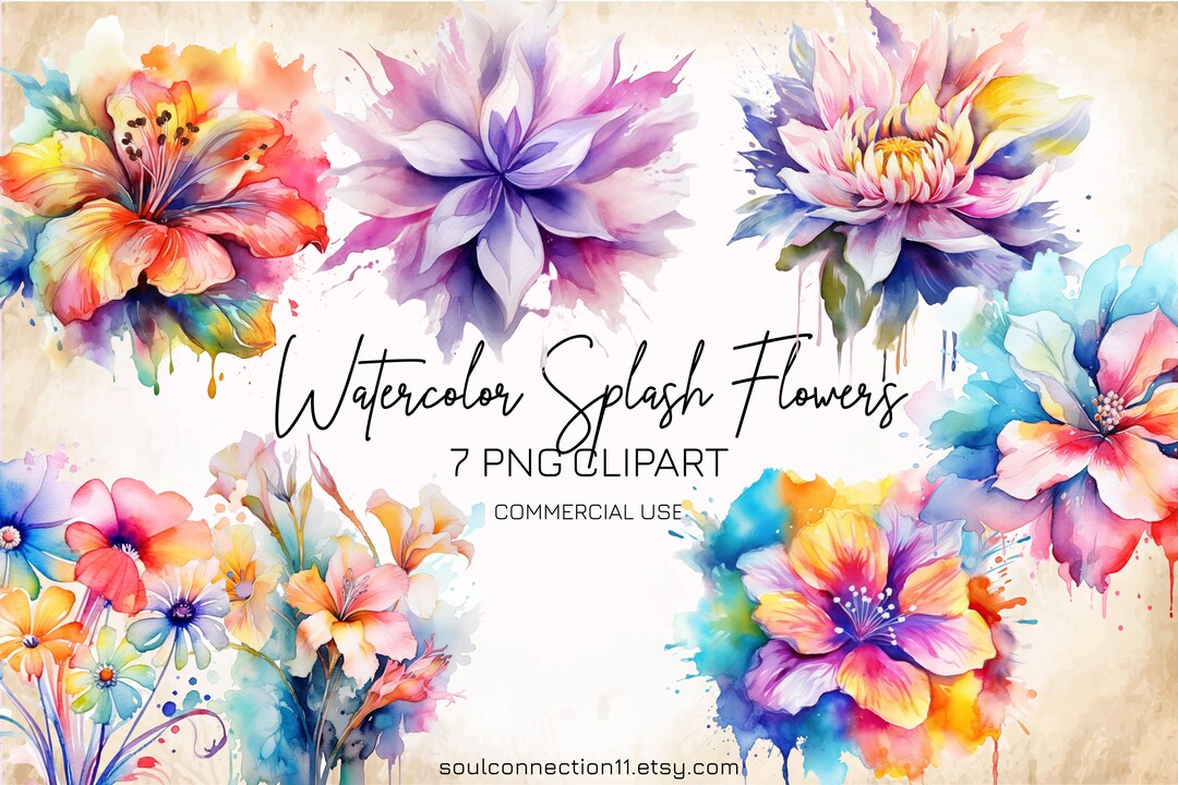 Watercolor Splash Flowers PNG Clipart, Rainbow Flowers Clipart ...
