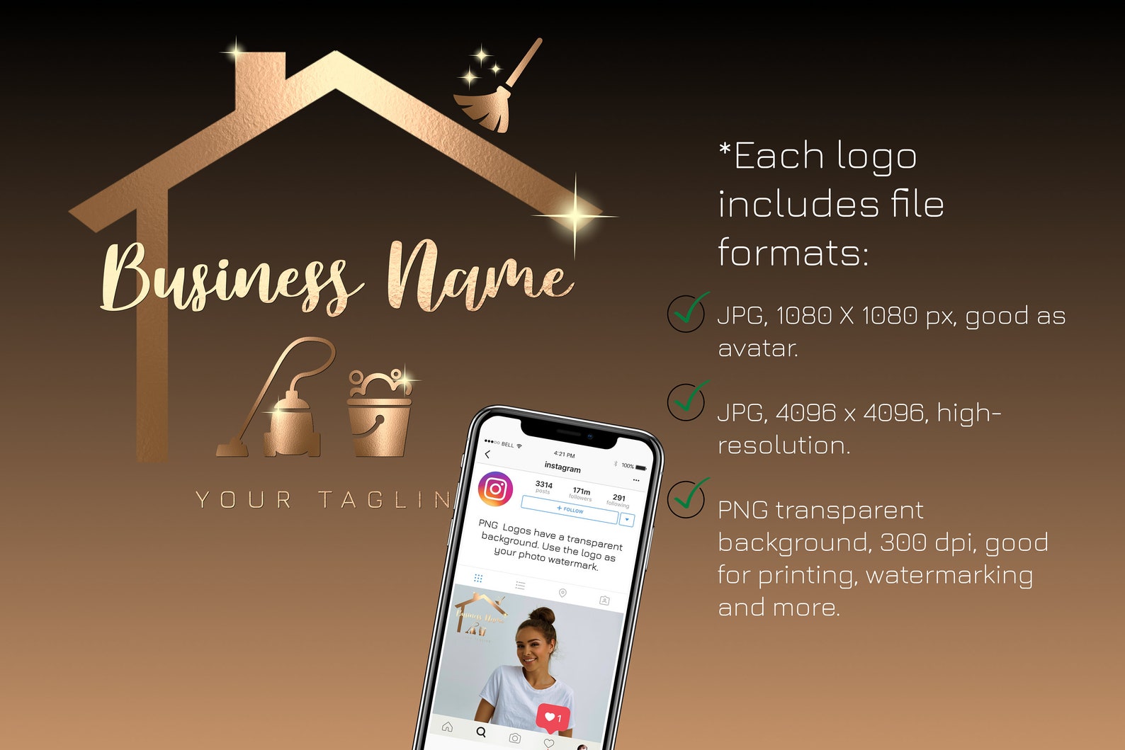 Gold Cleaning Service Logo, Premade Housekeeper Design - Etsy