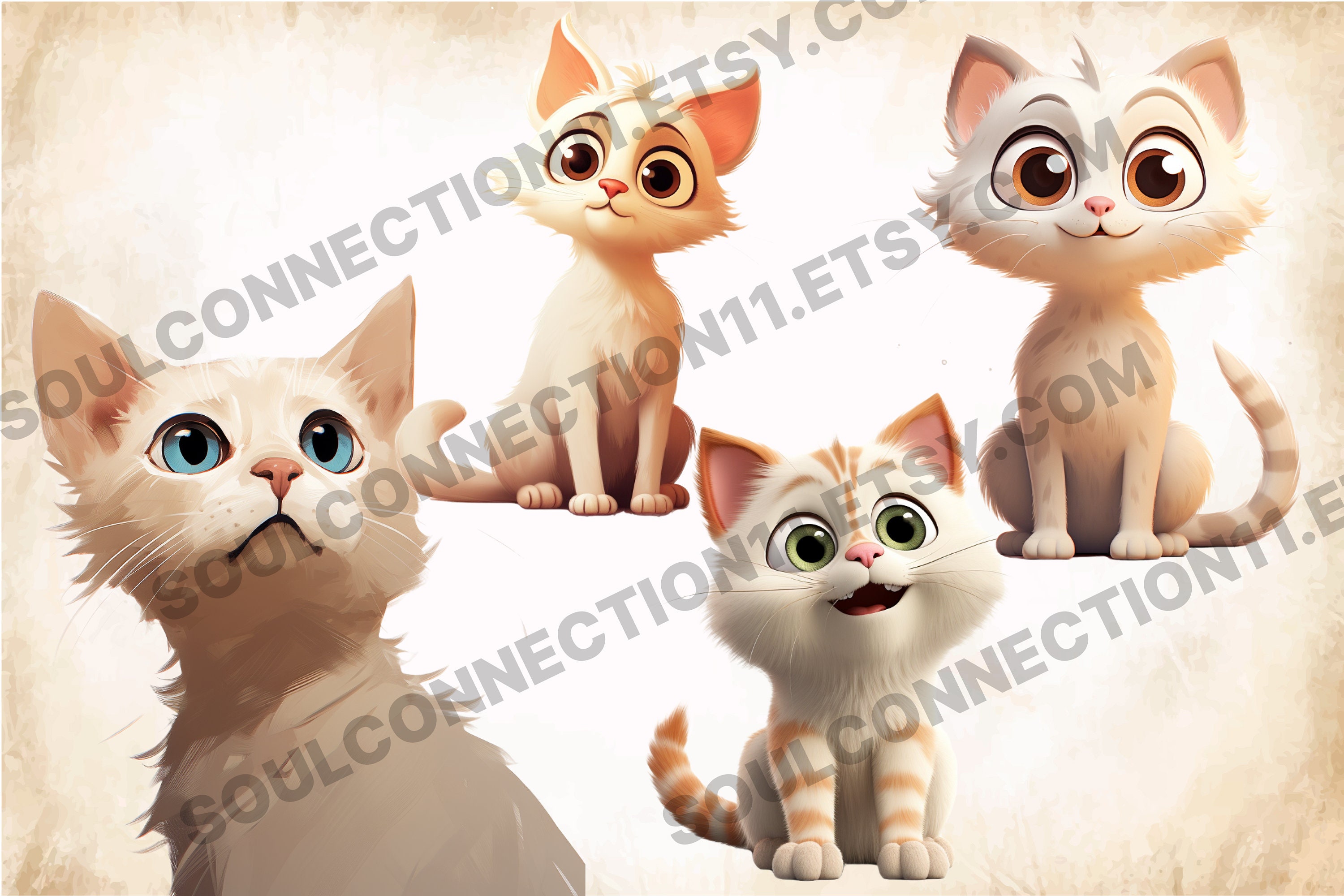 Cute Cats PNG Clipart Bundle Cartoon Kittens Images - Etsy