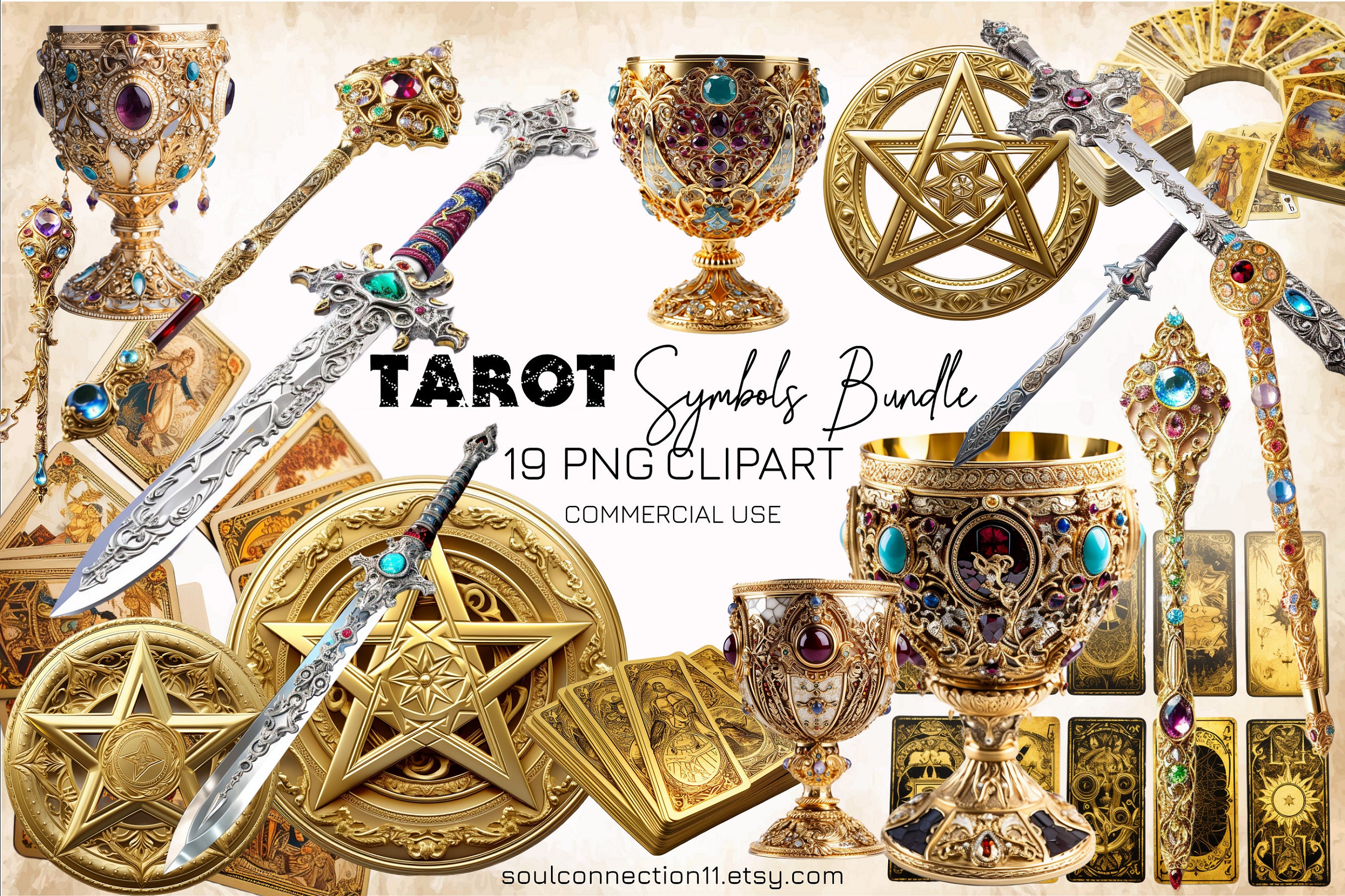 Tarot Symbols PNG Clipart Golden Tarot Clipart Cups Sword - Etsy