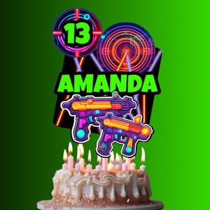Neon Laser Tag Birthday Cake Topper, Personalized Printable (digital ...