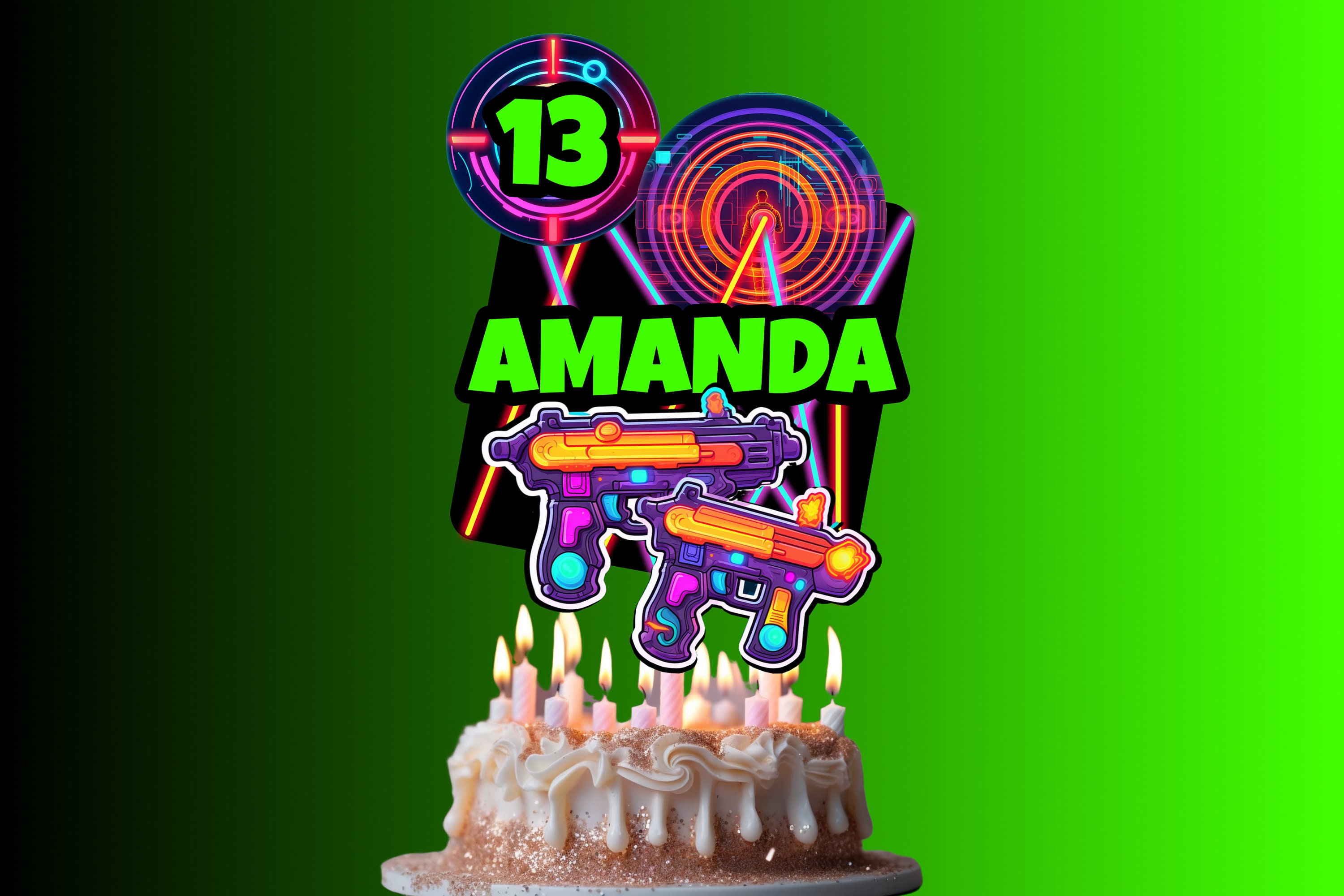Neon Laser Tag Birthday Cake Topper, Personalized Printable (digital ...