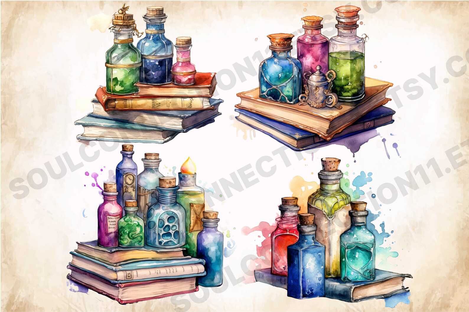 Watercolor Fantasy Books PNG Clipart Fantasy Library Clipart - Etsy