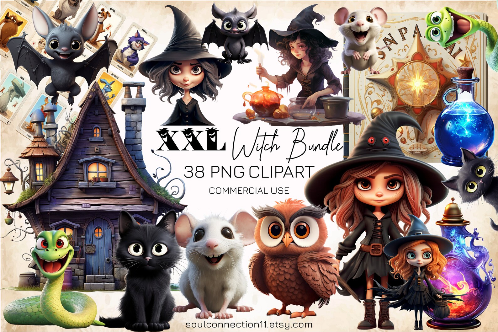 XXL Witch PNG Clipart Cute Witch Images Bundle Halloween - Etsy