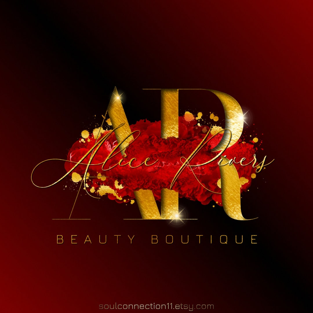 Red Gold Logo, Beauty Logo, Boutique Logo, Watercolor Logo, Glam ...