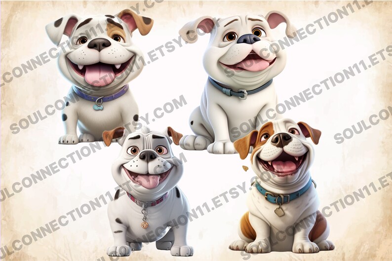 Bulldog PNG Clipart Bundle, Cartoon English Bulldog Images, Sublimation ...